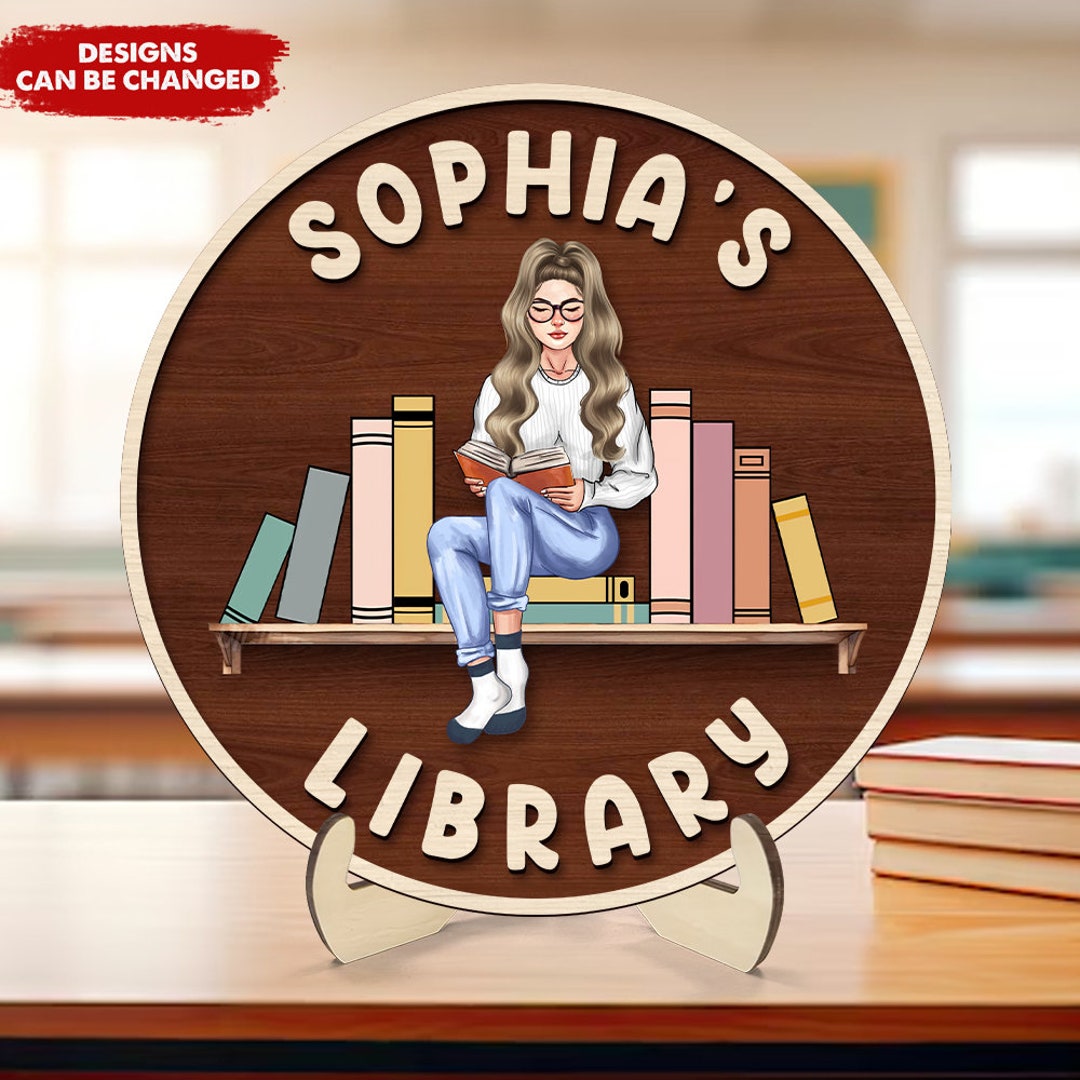 Custom Wooden Bookshelf Sign, Library Sign, Gift for Book Lover ...