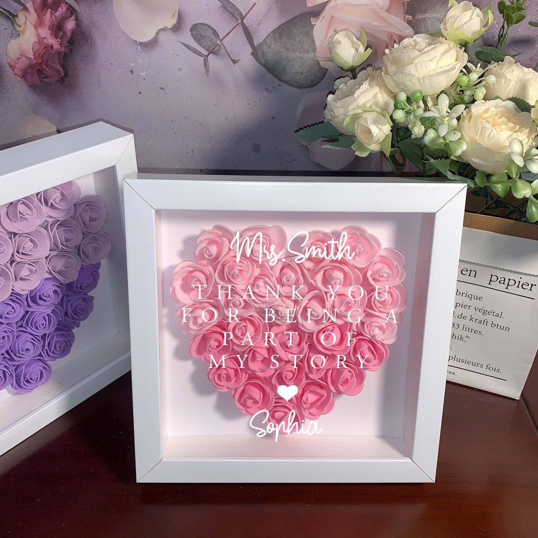 Personalized Flower Shadow Box, Custom Teacher Name Gift, Teacher ...