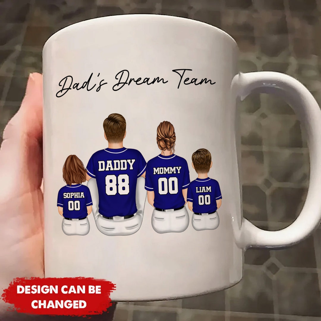 Dad's Dream Team, Custom Baseball Family Sitting Mug, Birthday, Fathers ...