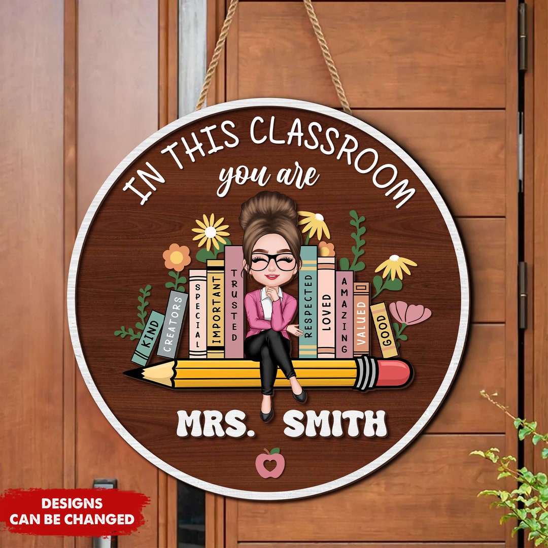 Custom Teacher Name Door Sign, Classroom Door Hanger, Gift for Teacher ...