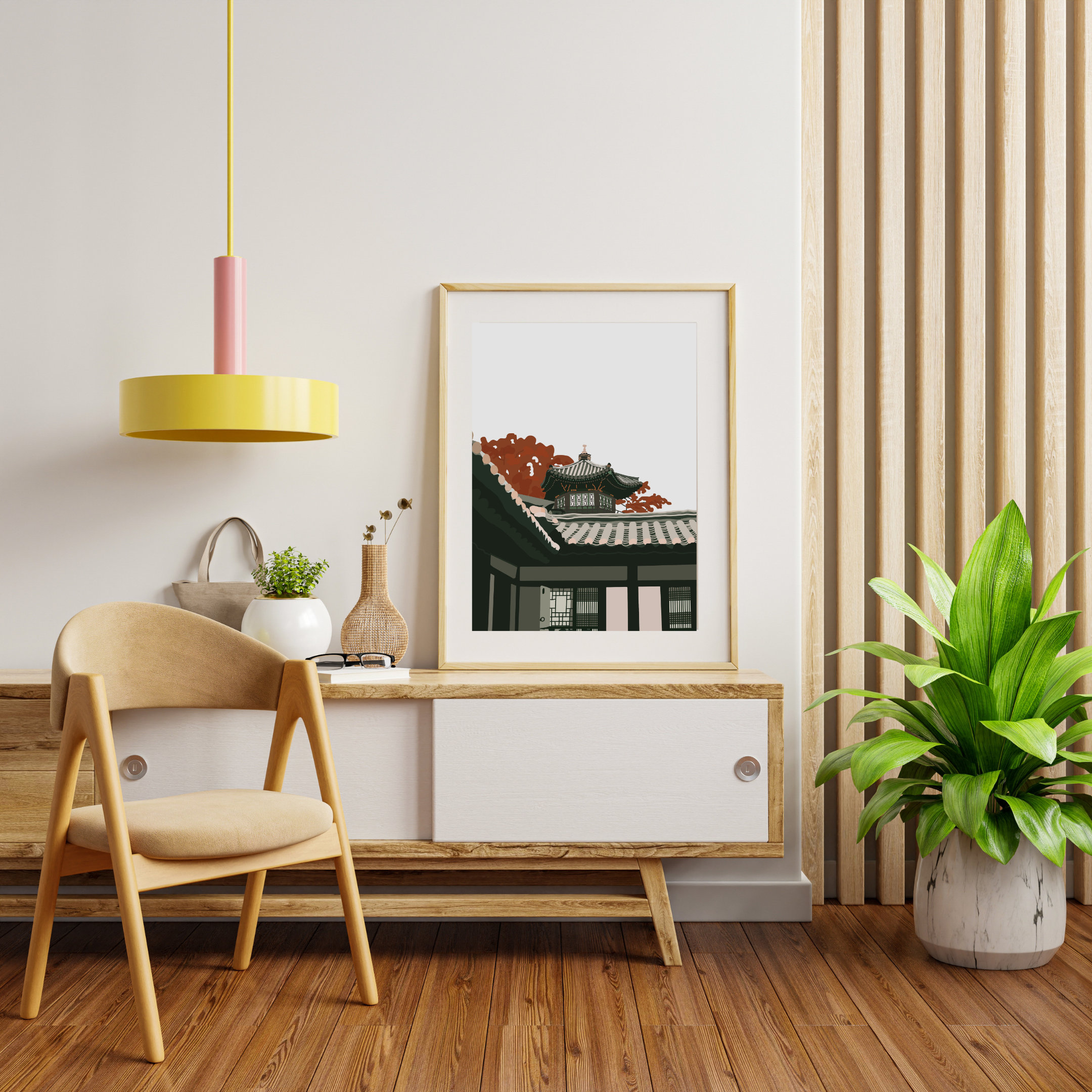 Fall Hanok Wall Art, Seoul Artwork, Korean Printable Art, Hanok Village ...