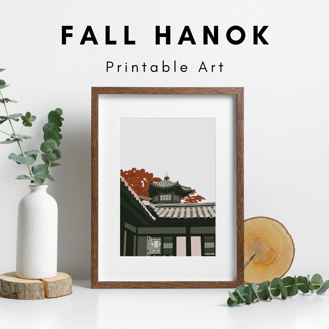 Fall Hanok Wall Art, Seoul Artwork, Korean Printable Art, Hanok Village ...