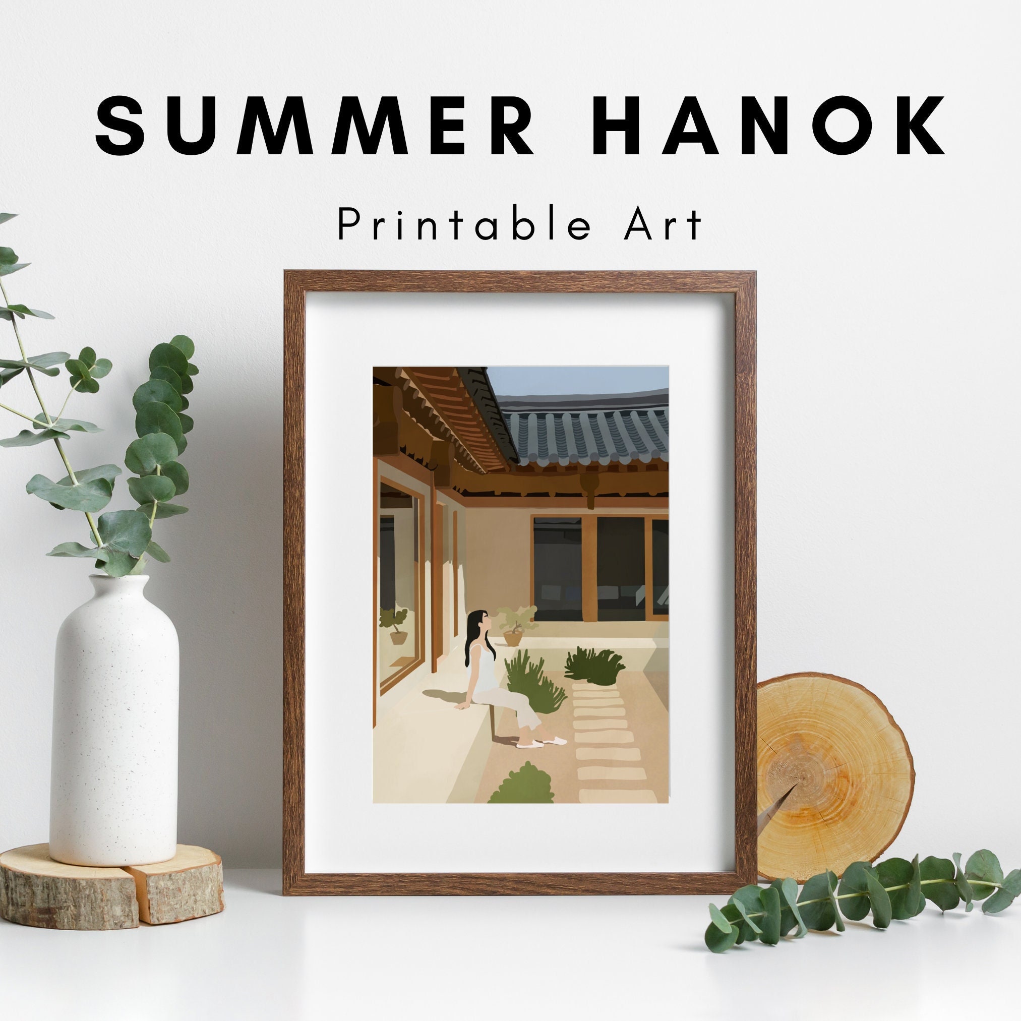 Summer Hanok Wall Art, Seoul Printable Art, Korean Artwork, Korean Girl ...