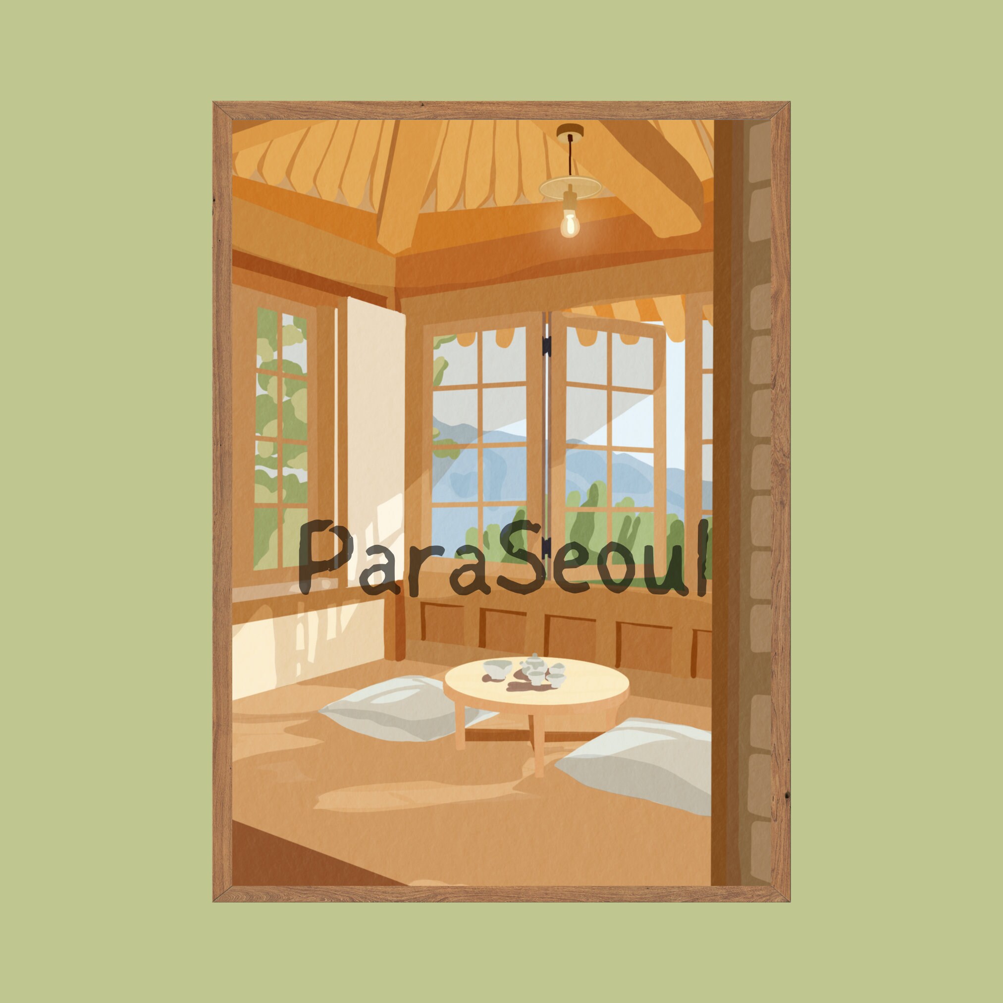 Cozy Hanok Wall Art, Korean Printable Art, Seoul Teahouse Artwork ...