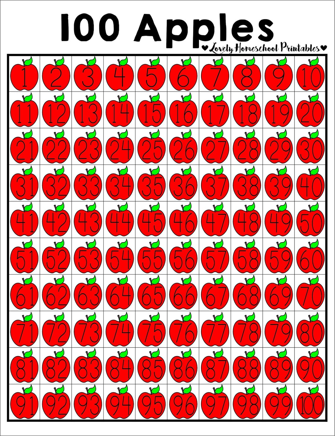 Apple Hundred Chart, Hundred Chart, Preschool Math, Homeschool Math ...
