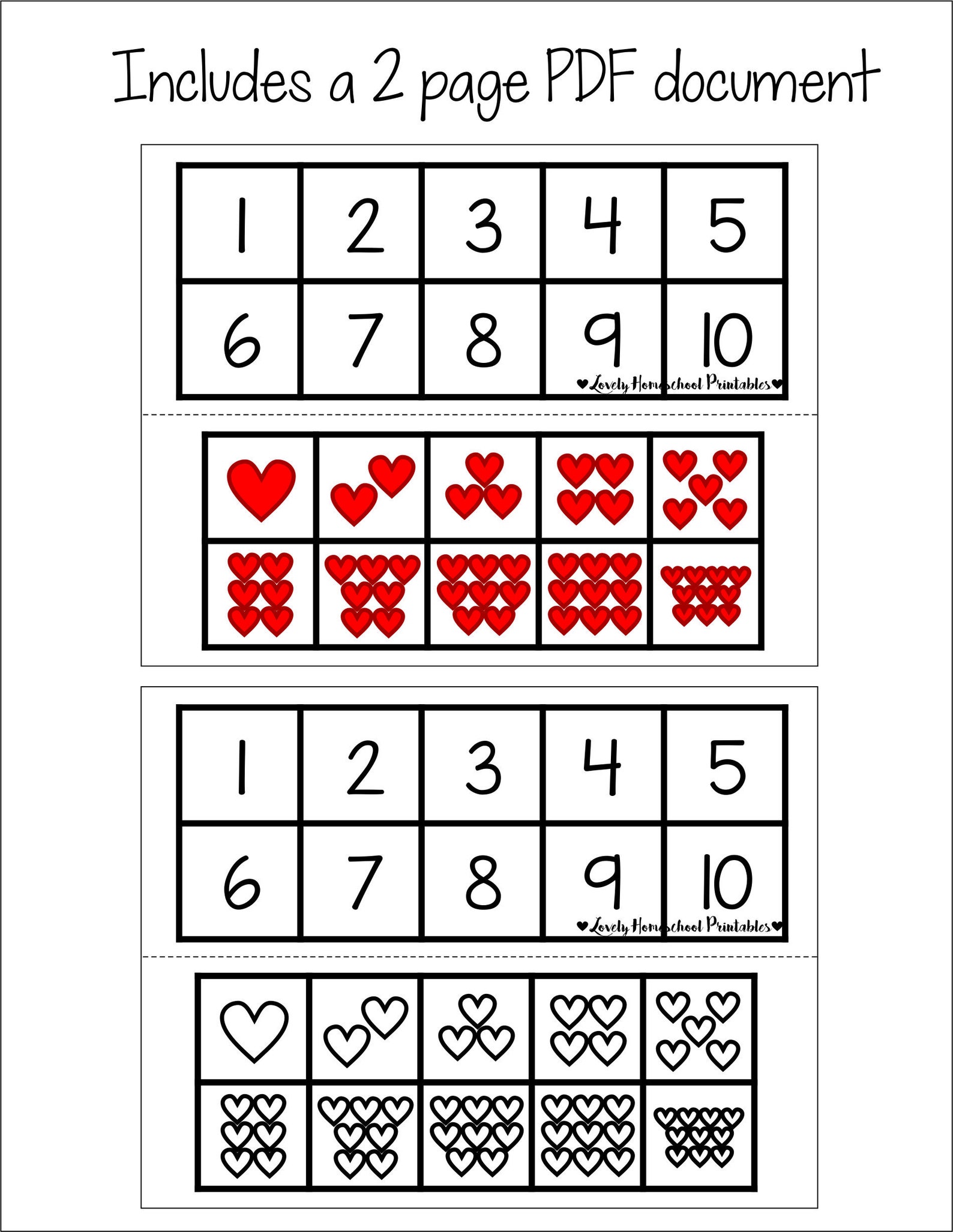 Heart Count Cut & Glue 1-10, Valentine's Math Activity, Preschool Math ...