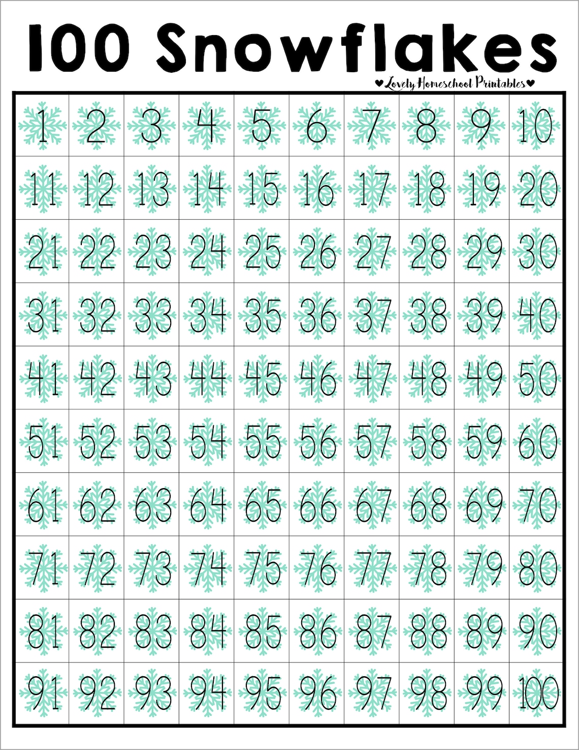 Snowflake Hundred Chart, Hundred Chart, Preschool Math, Homeschool Math ...
