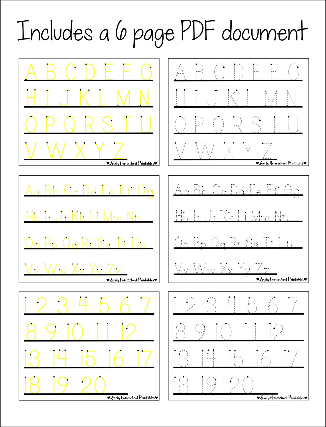 Alphabet and Number Tracing, Preschool Printable Tracing Pages, Home ...