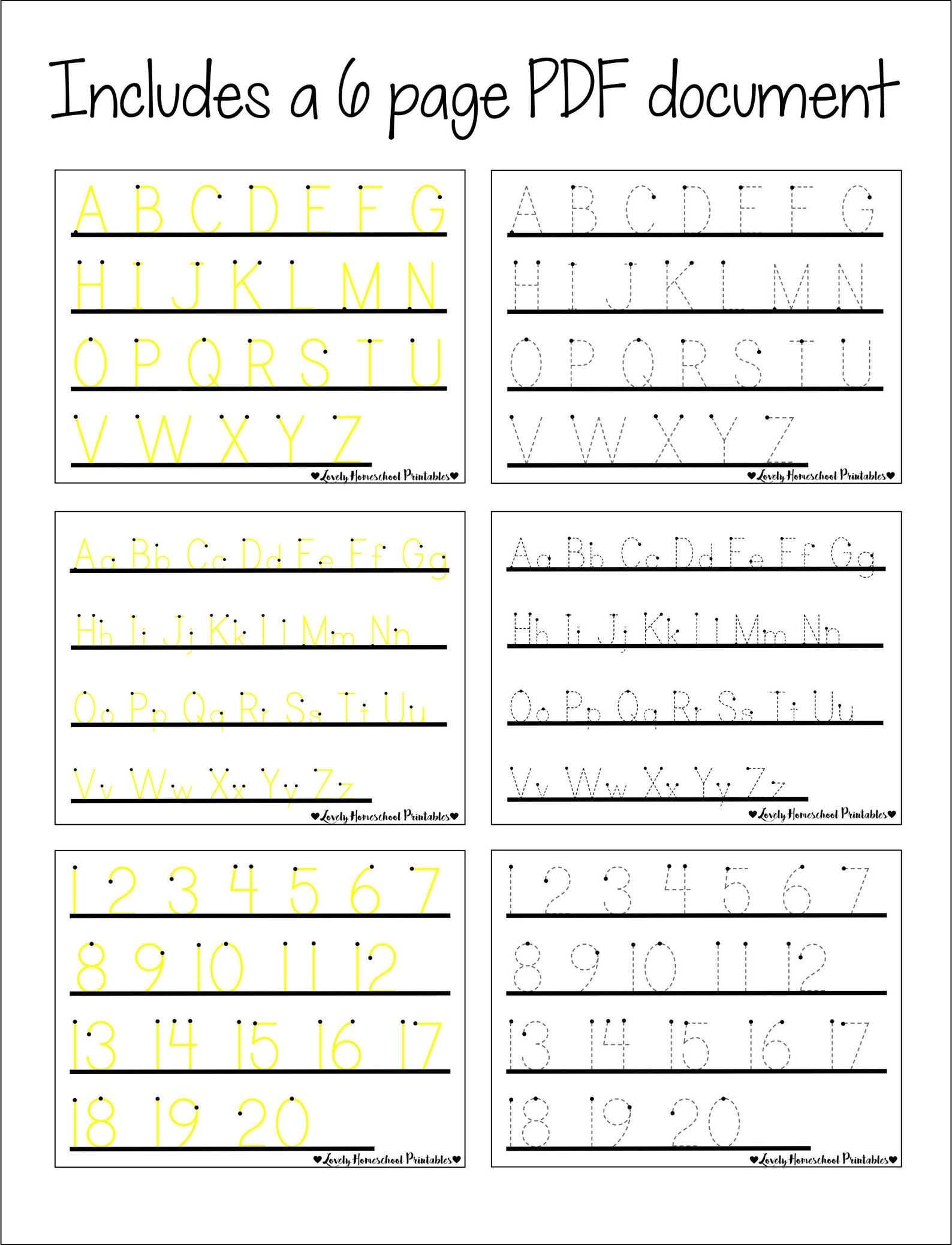 Alphabet and Number Tracing, Preschool Printable Tracing Pages, Home ...