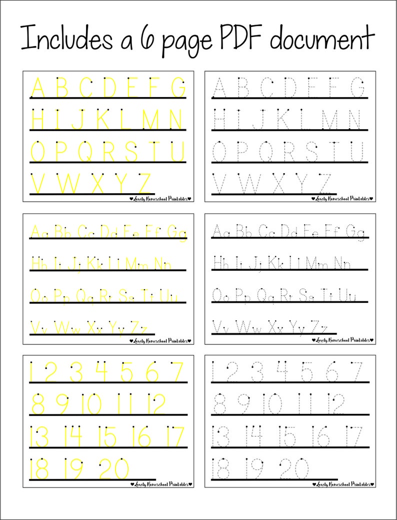 Alphabet and Number Tracing, Preschool Printable Tracing Pages, Home ...