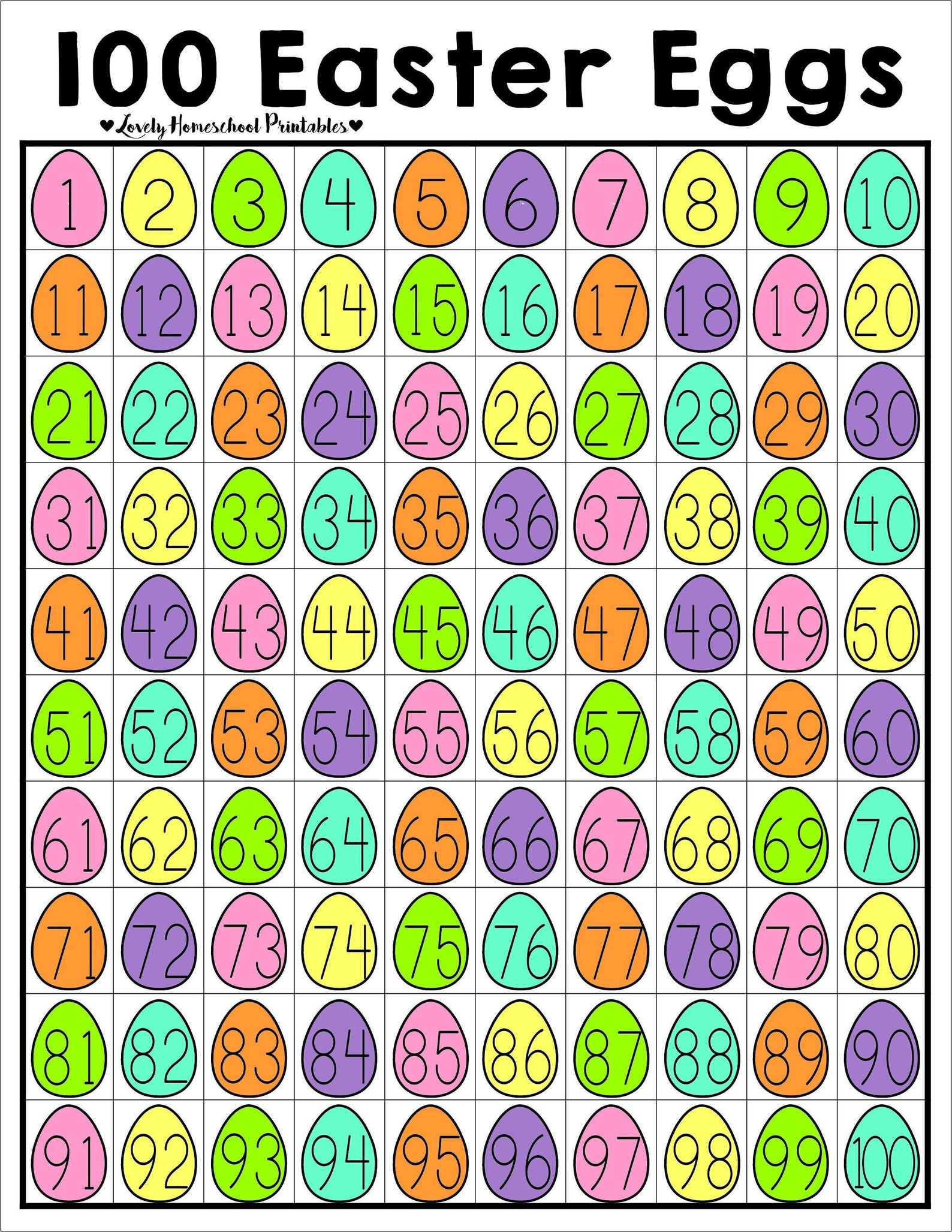 Easter Egg Hundred Chart, Hundred Chart, Preschool Kindergarten Math ...