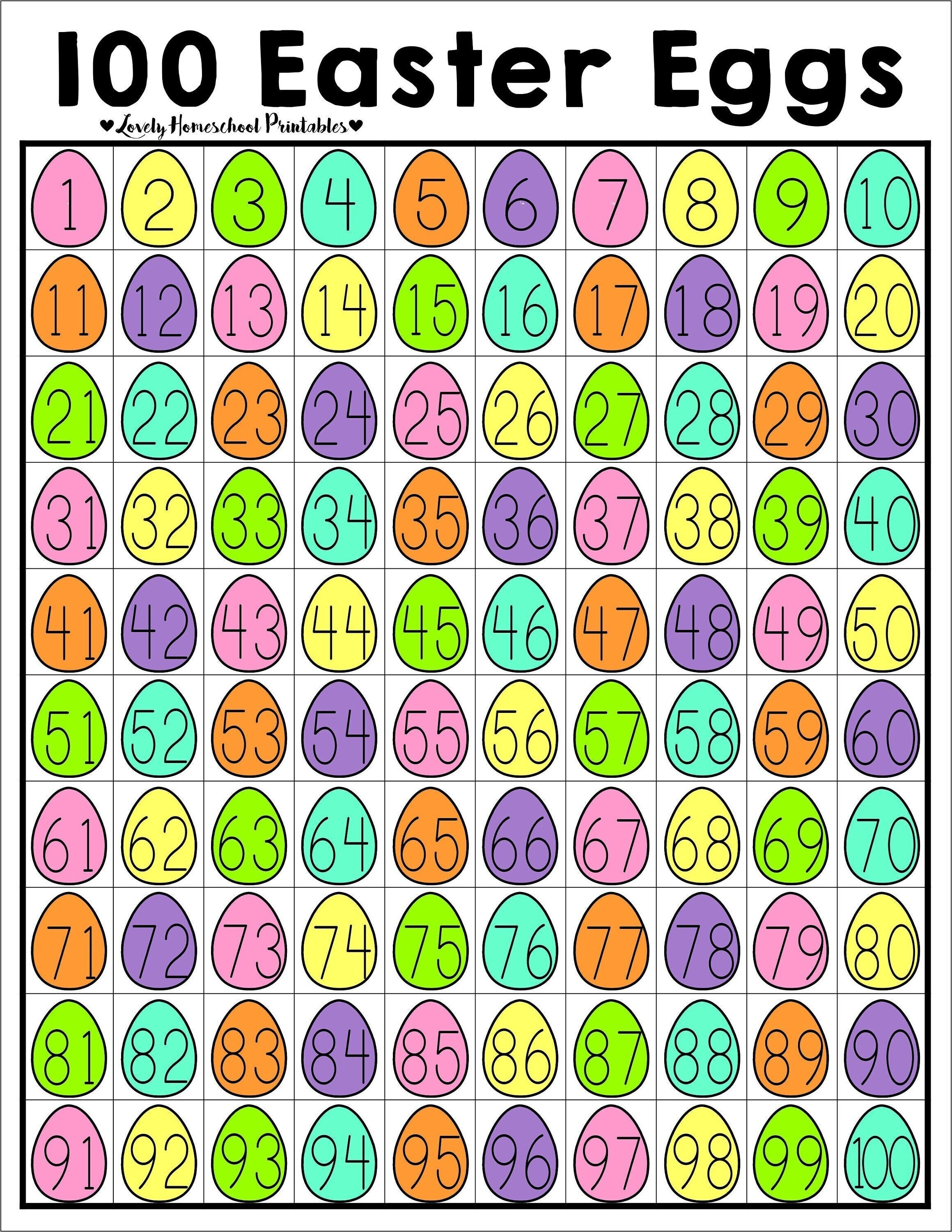 Easter Egg Hundred Chart, Hundred Chart, Preschool Kindergarten Math ...