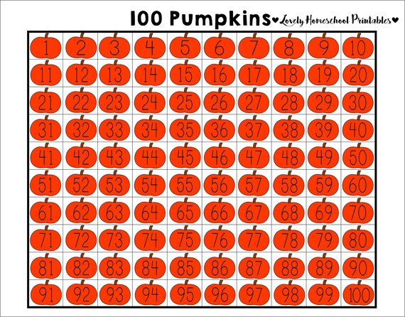 Pumpkin Hundred Chart Hundred Chart Preschool Math | Etsy