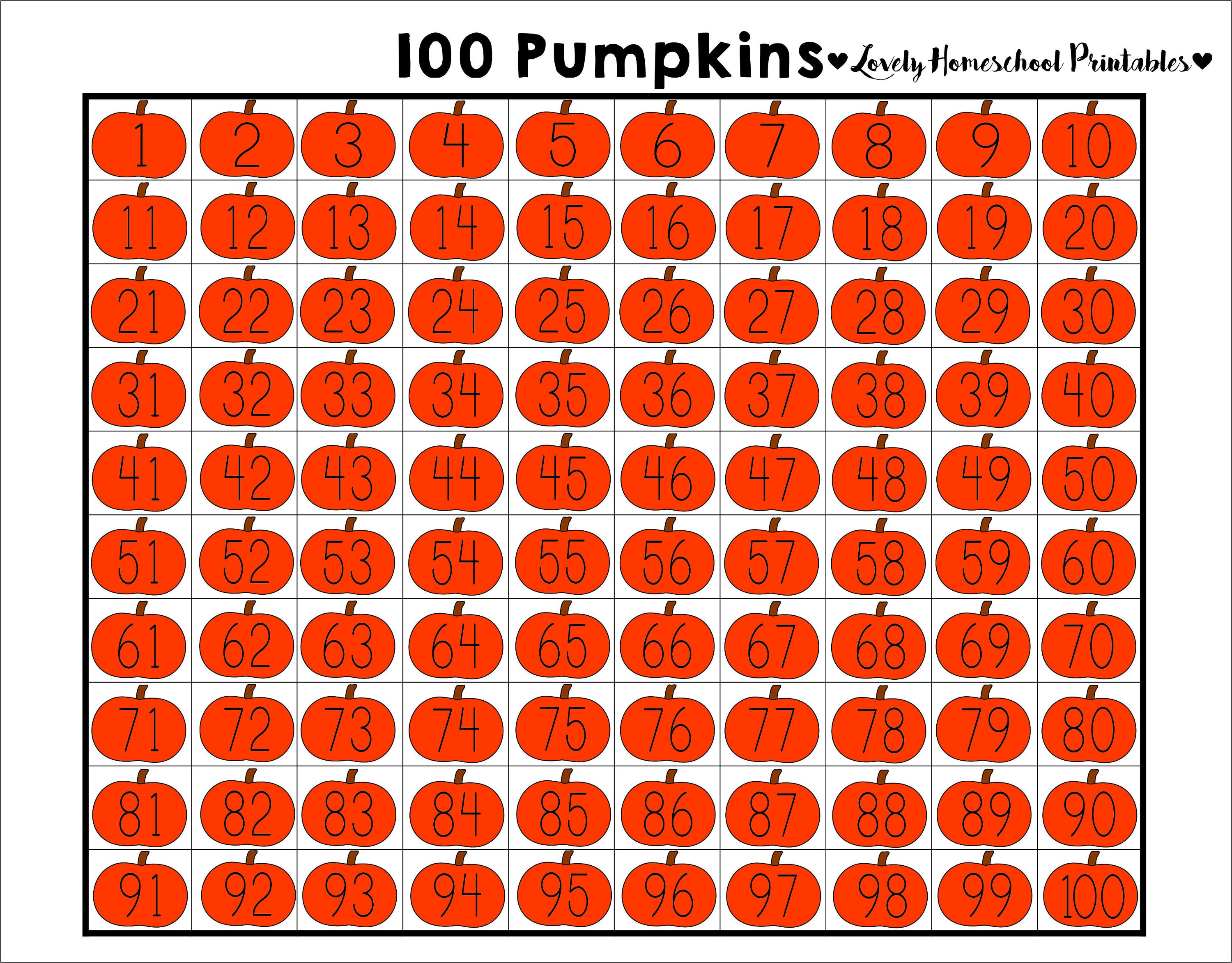 Pumpkin Hundred Chart, Hundred Chart, Preschool Math, Homeschool Math ...
