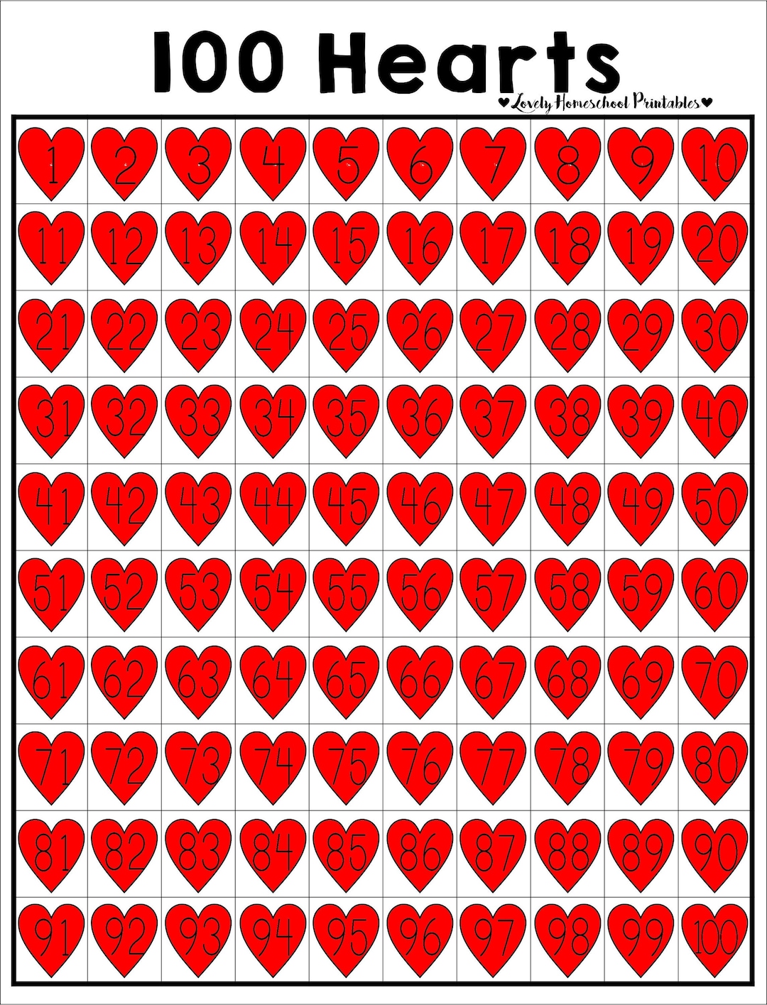 Heart Hundred Chart, Hundred Chart, Preschool Math, Homeschool Math ...