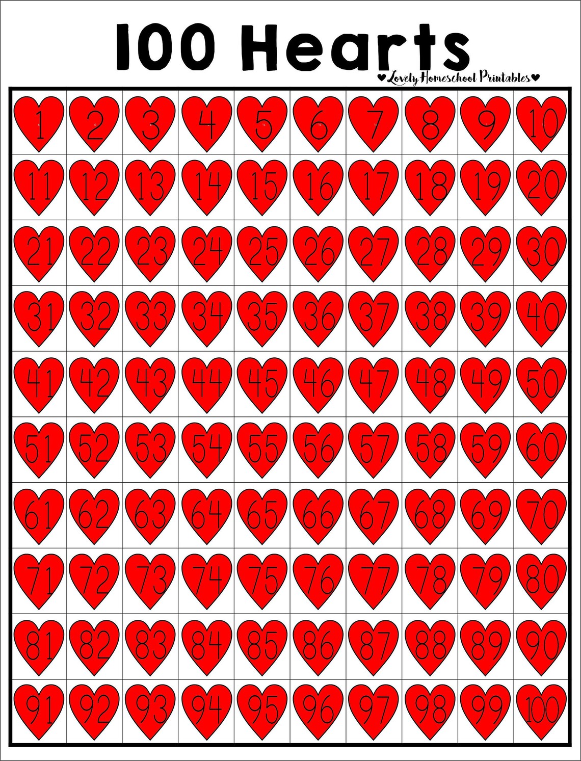 Heart Hundred Chart, Hundred Chart, Preschool Math, Homeschool Math ...