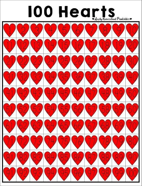 Heart Hundred Chart Hundred Chart Preschool Math Homeschool | Etsy