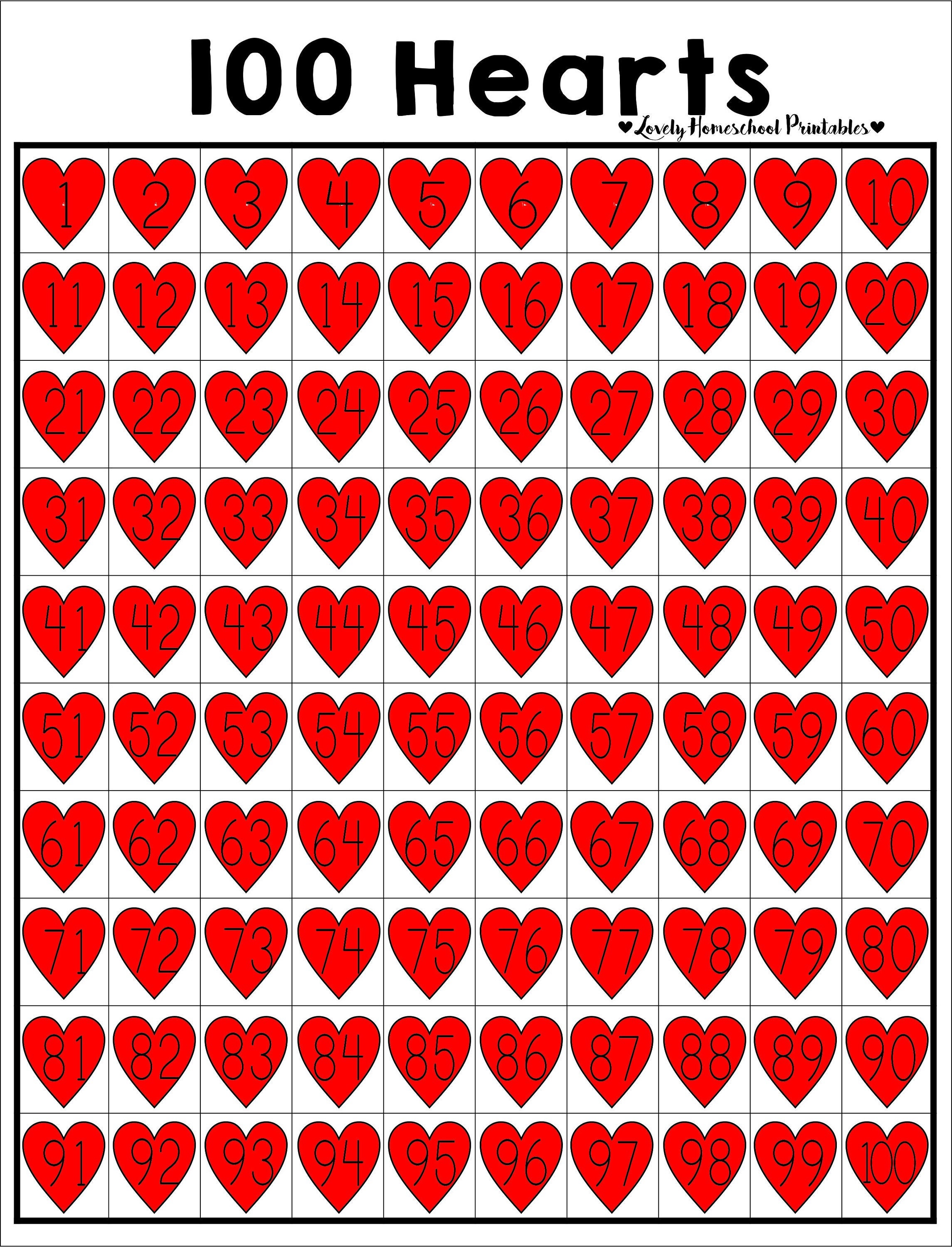 Heart Hundred Chart Hundred Chart Preschool Math Homeschool Math