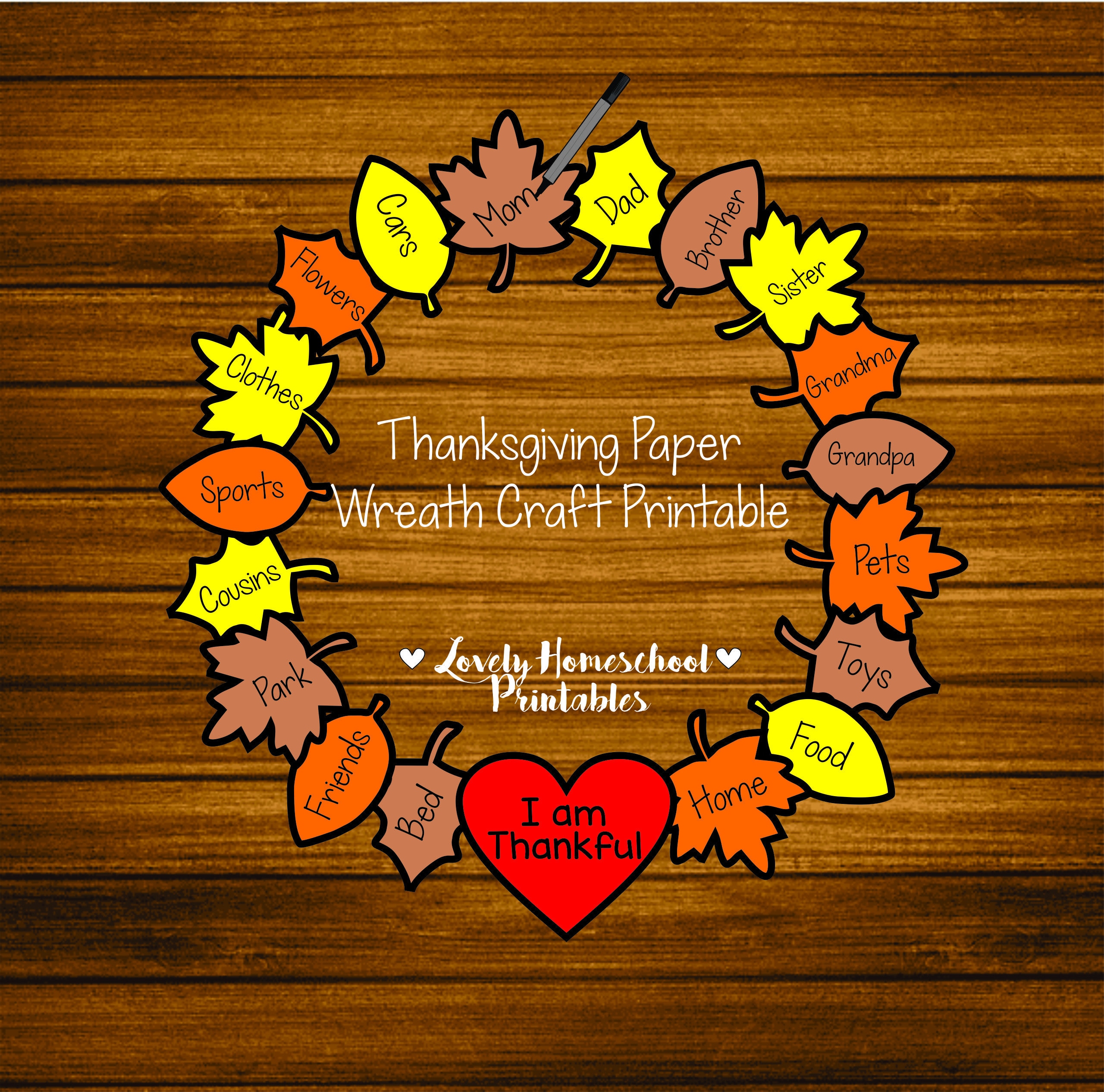 Thanksgiving Wreath Printable for Kids, Thankful Wreath, Thanksgiving ...