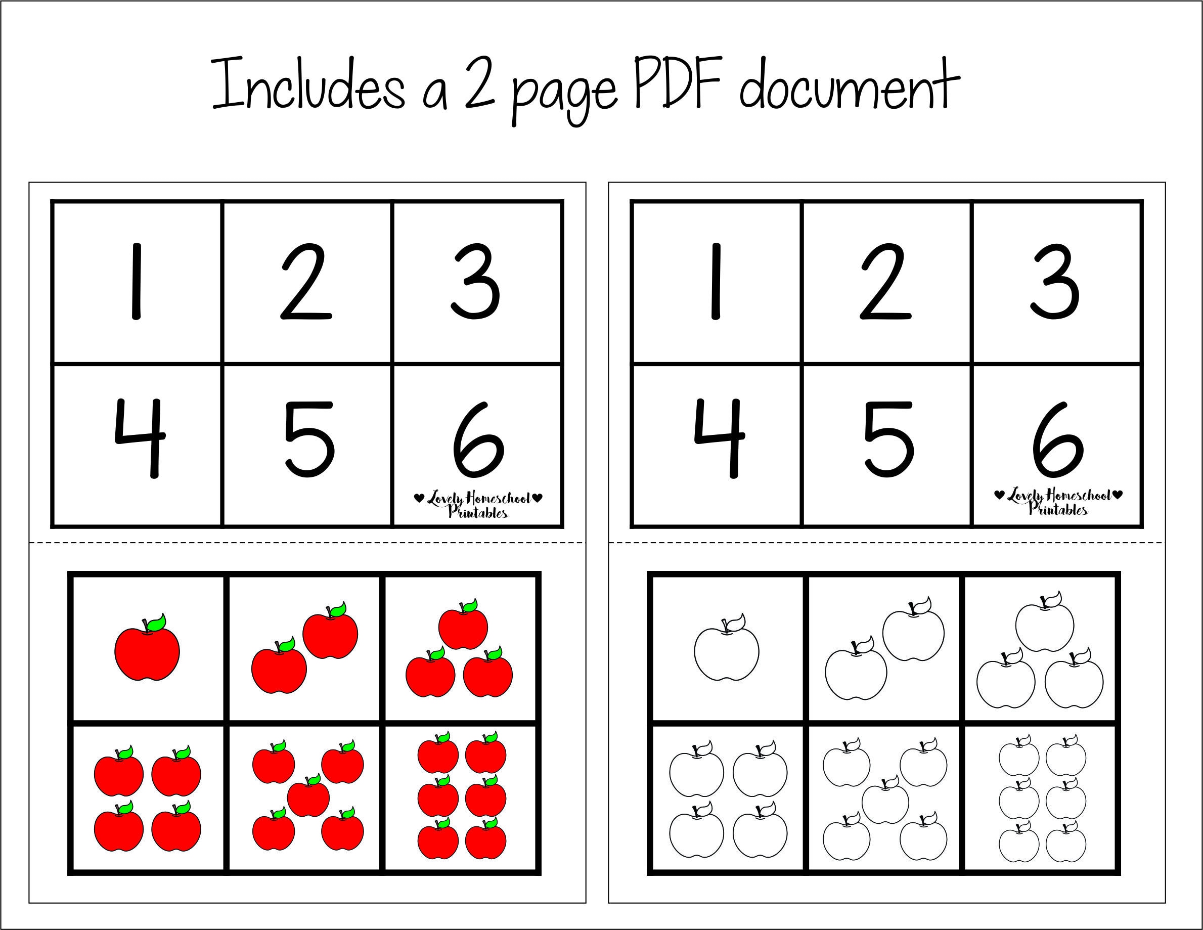 Apple Count, Cut & Glue 1-6, Preschool Math Printable, Home School Math ...