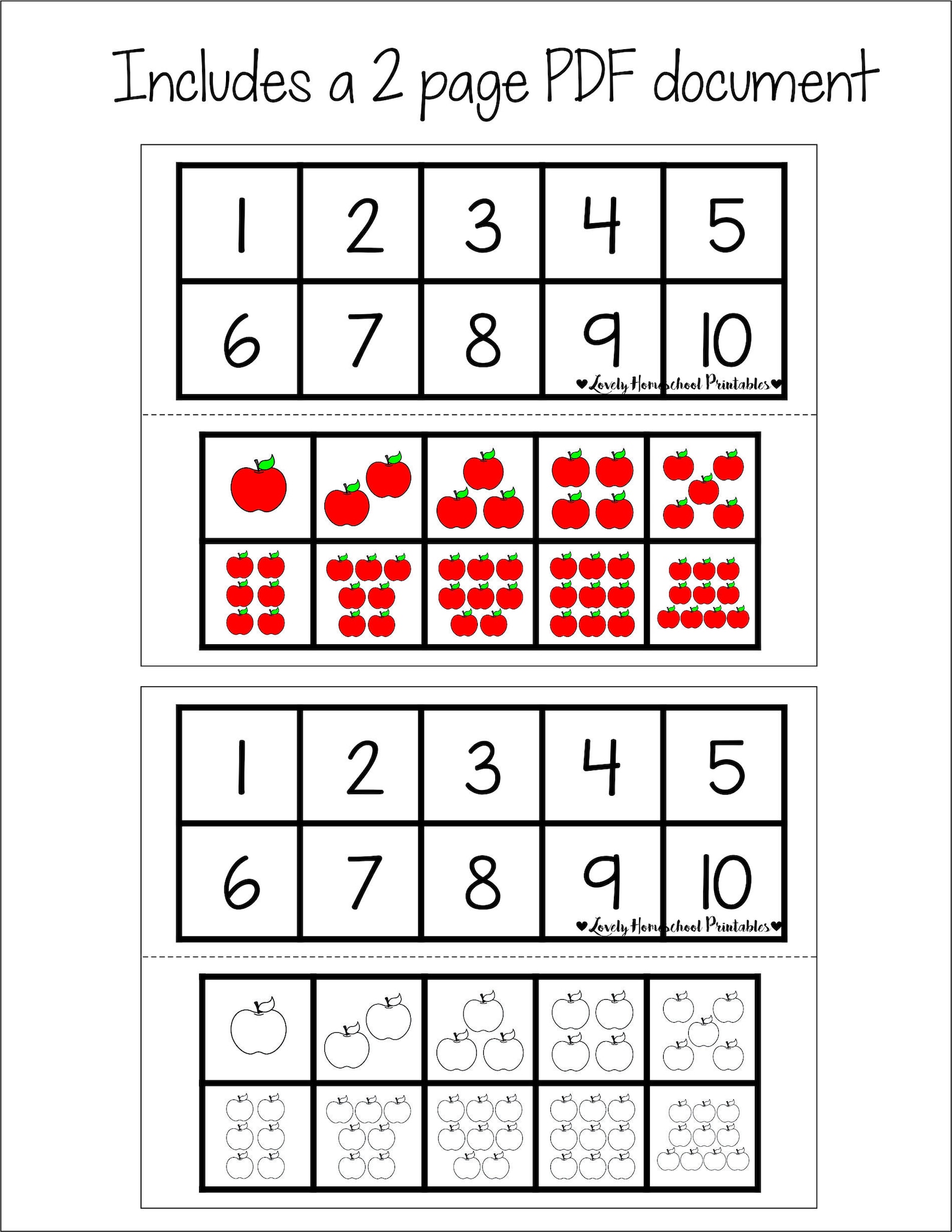 Apple Count, Cut & Glue 1-10, Preschool Math Game, Preschool Math ...