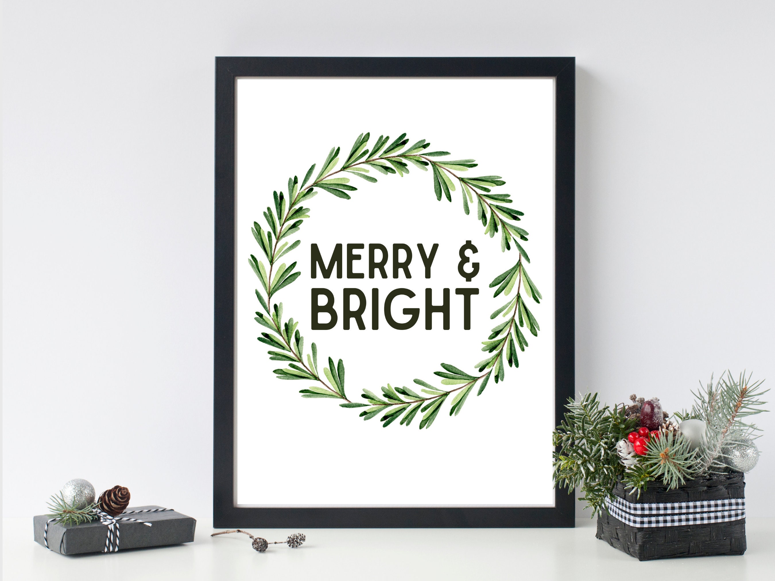 Merry & Bright Decor, Printable Christmas Sign, Christmas Prints ...