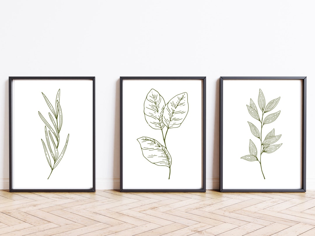 Greenery Printable, Wall Decor Set, Leaf Line Art, Kitchen Decor ...