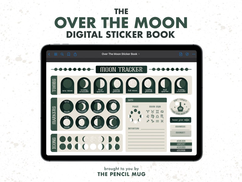 Over the Moon, Moon Tracker Themed Digital Goodnotes Planner Sticker ...