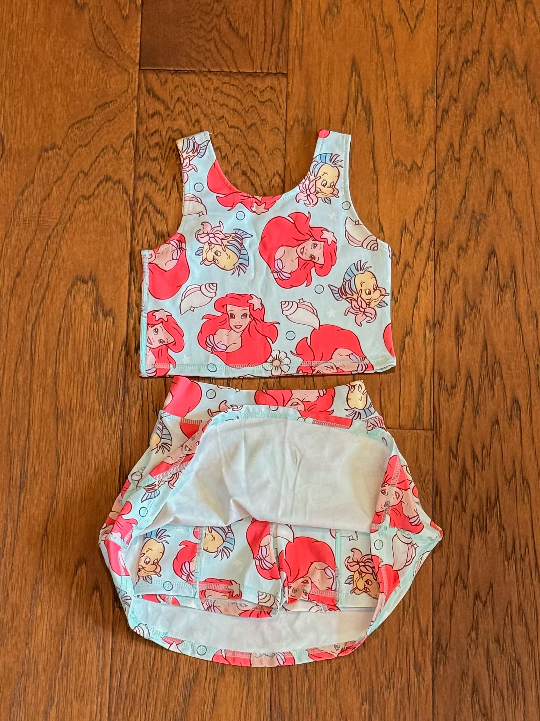 Mermaid Princess Skirt Set- Girls Keyhole Back Top and Skirt With Biker ...