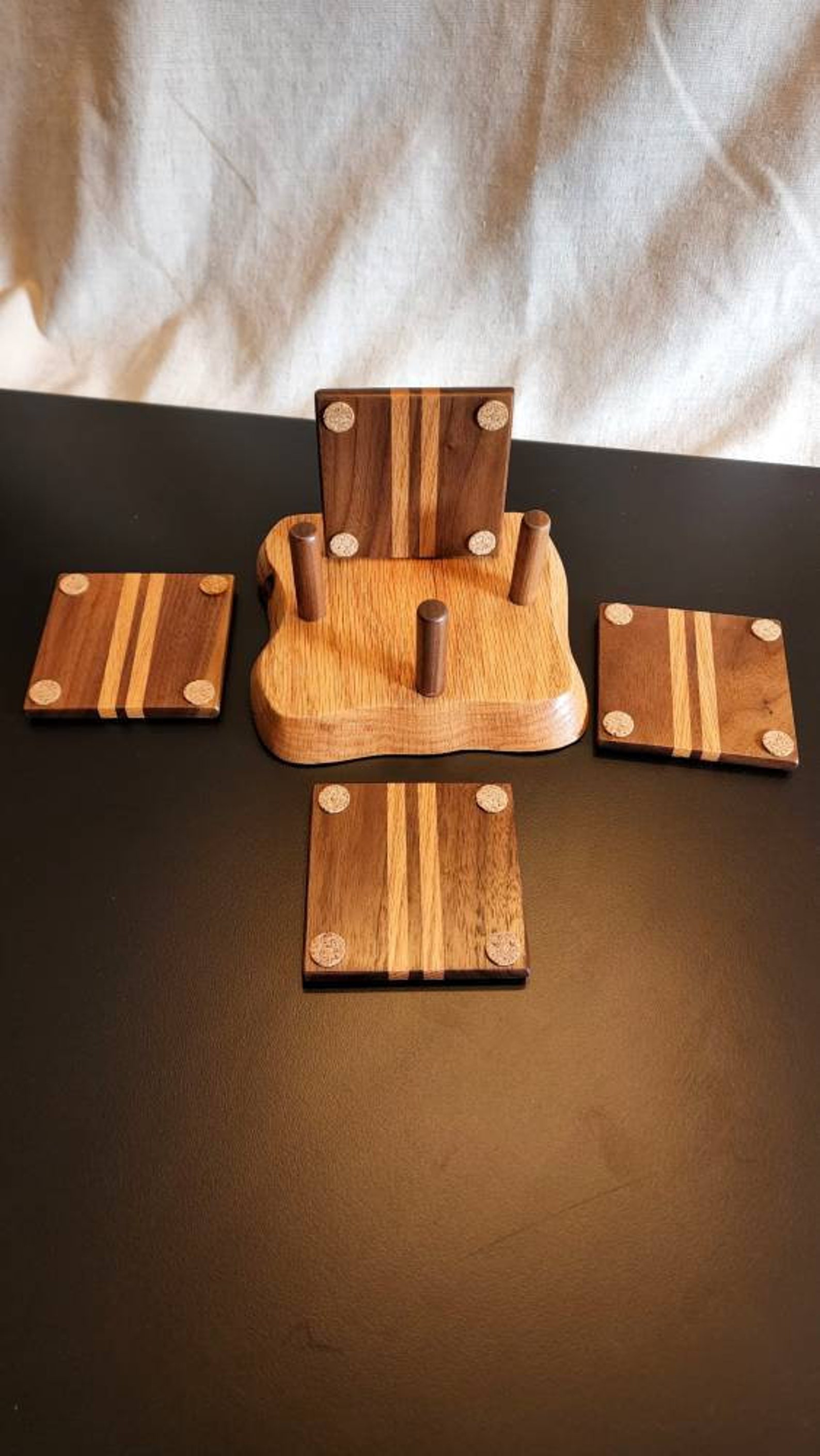 Wood Coasters, Set of 4, Hand Made, Solid Wood, Walnut and Red Oak ...