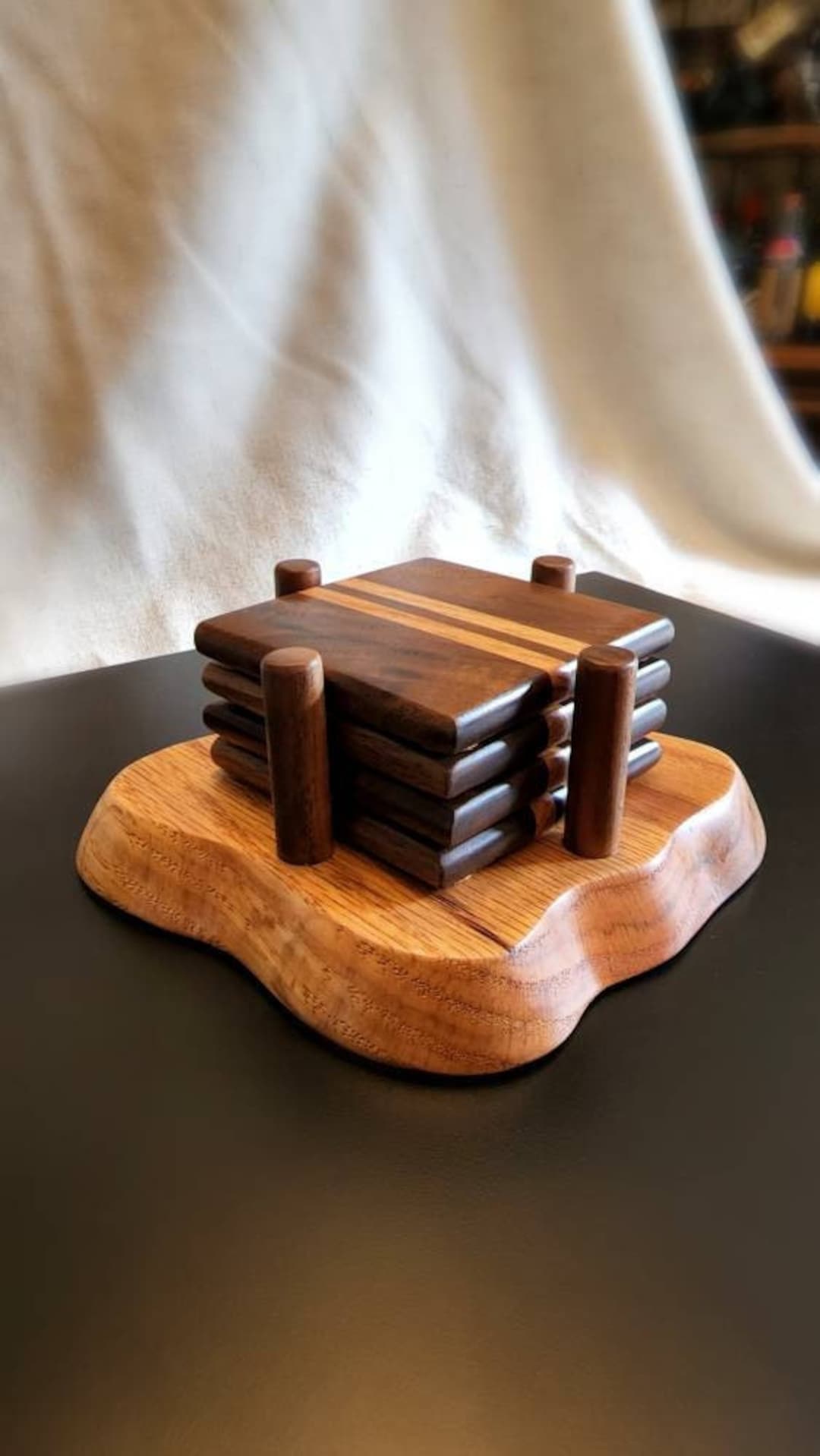 Wood Coasters, Set of 4, Hand Made, Solid Wood, Walnut and Red Oak ...