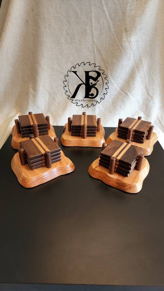 Wood Coasters, Set of 4, Hand Made, Solid Wood, Walnut and Red Oak ...