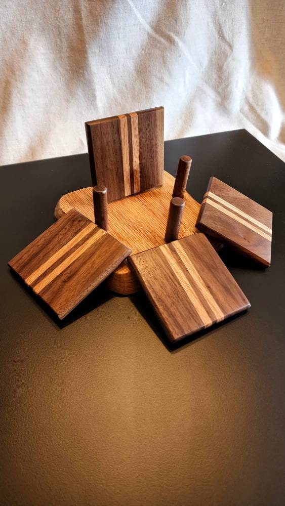 Wood Coasters, Set of 4, Hand Made, Solid Wood, Walnut and Red Oak ...