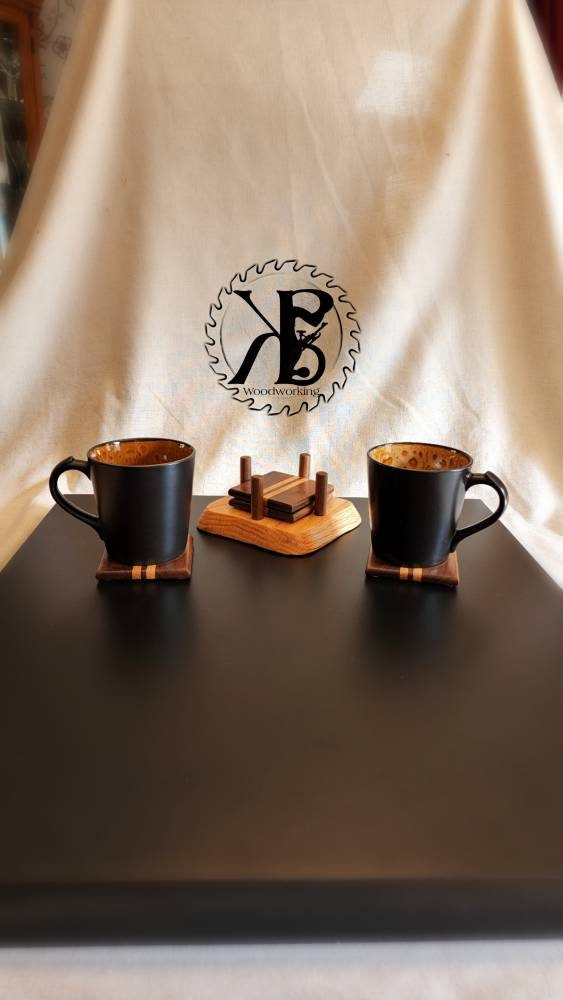 Wood Coasters, Set of 4, Hand Made, Solid Wood, Walnut and Red Oak ...