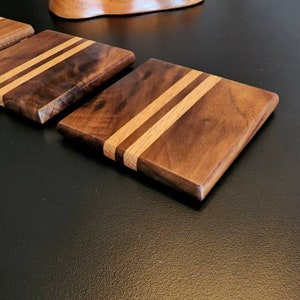 Wood Coasters, Set of 4, Hand Made, Solid Wood, Walnut and Red Oak ...