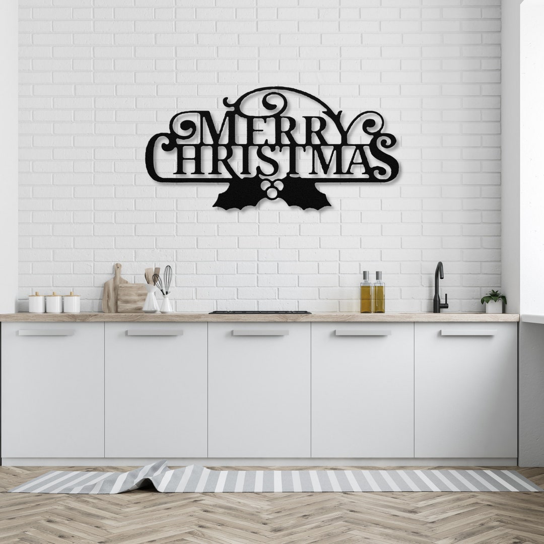 Merry Christmas Metal Art, Christmas Words Wall Décor, Holiday Metal ...