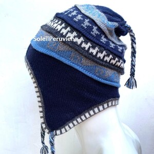 Mix Blue Unisex Peruvian Alpaca Hat Chullo With Earflaps 100% Lining ...