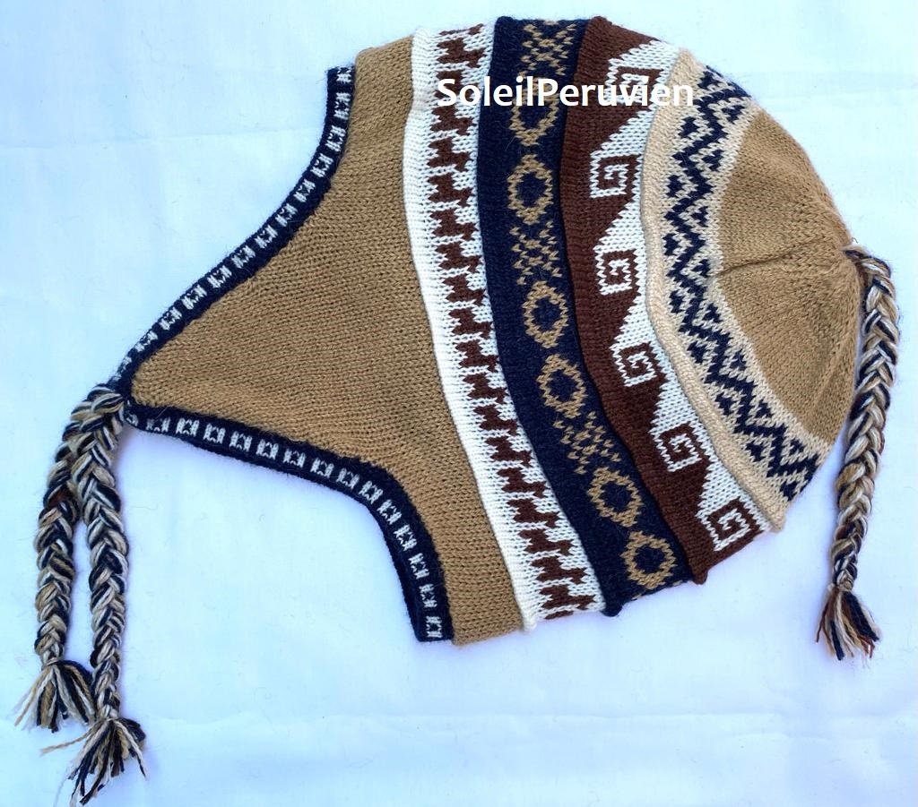 Unisex Peruvian Alpaca Hat Chullo With Earflaps 100% Lining, Soft ...