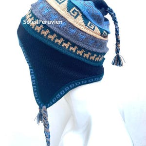 Mix Blue Unisex Peruvian Alpaca Hat Chullo With Earflaps 100% Lining ...