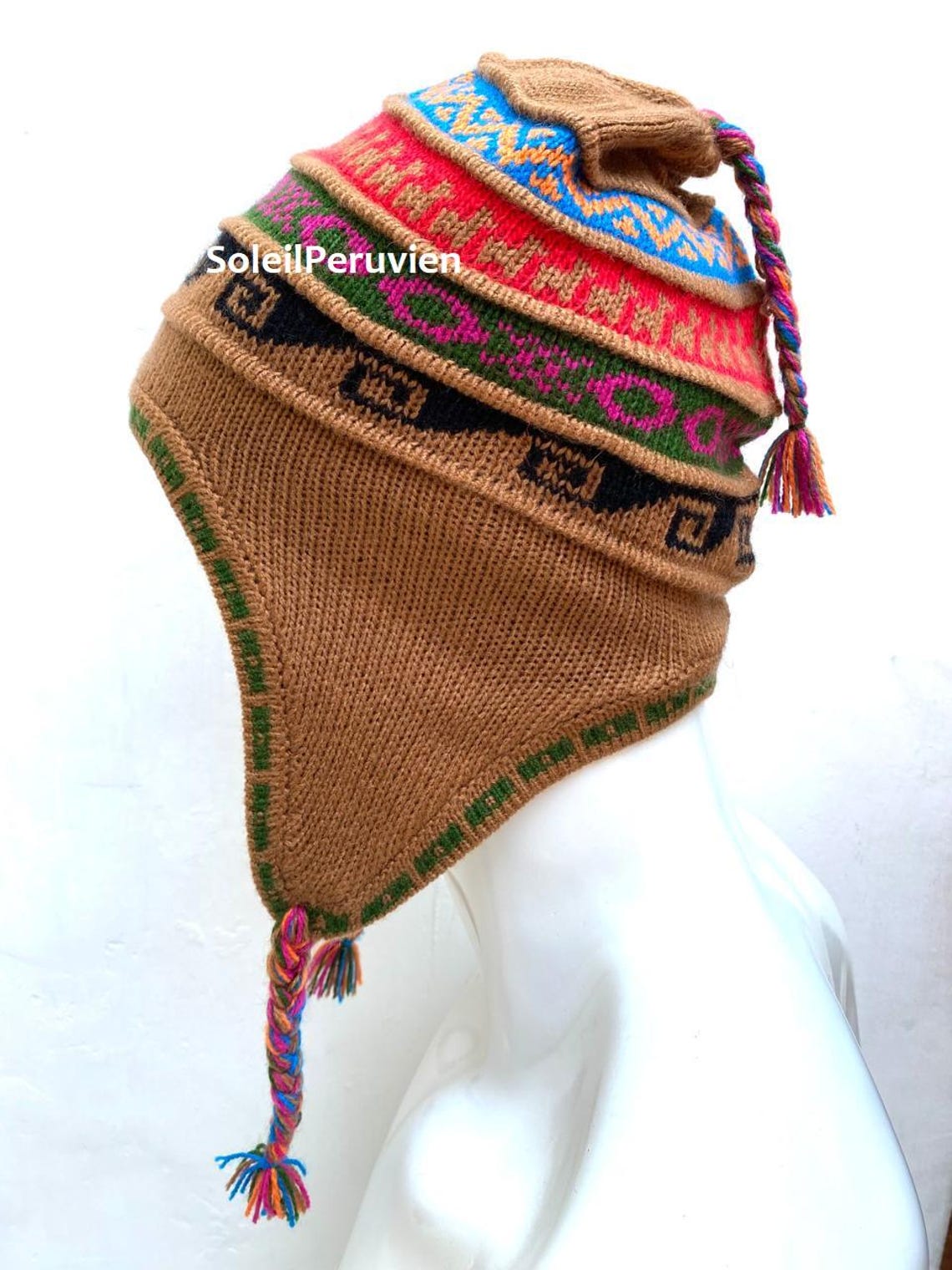 Mix Blue Unisex Peruvian Alpaca Hat Chullo With Earflaps 100% Lining ...