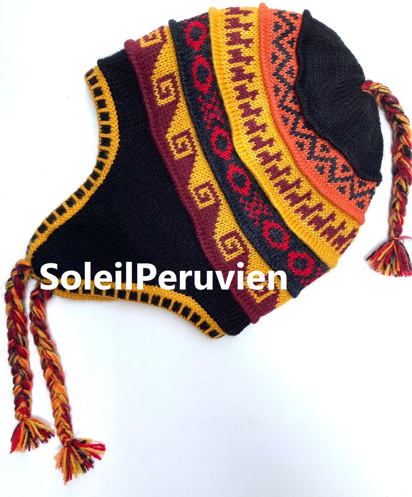 Blue Peruvian Alpaca Hat Chullo With Earflaps 100% Lining, Soft Fleece ...