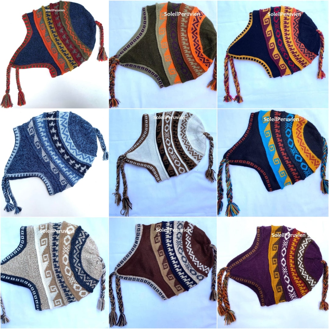 Unisex Peruvian Alpaca Hat Chullo With Earflaps 100% Lining, Soft ...