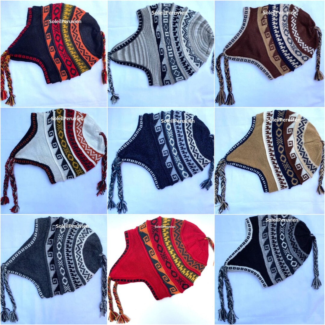 Unisex Peruvian Alpaca Hat Chullo With Earflaps 100% Lining, Soft ...