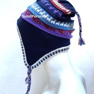 Mix Blue Unisex Peruvian Alpaca Hat Chullo With Earflaps 100% Lining ...
