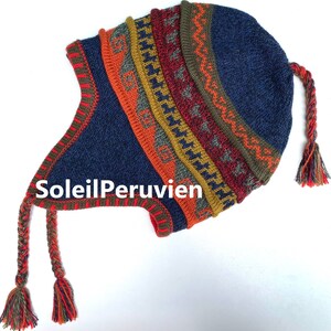 Hashed Beige Unisex Peruvian Alpaca Hat Chullo With Earflaps 100% Lining, Soft Fleece Lining ...