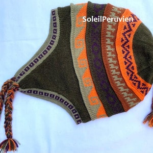 Hashed Beige Unisex Peruvian Alpaca Hat Chullo With Earflaps 100% Lining, Soft Fleece Lining ...