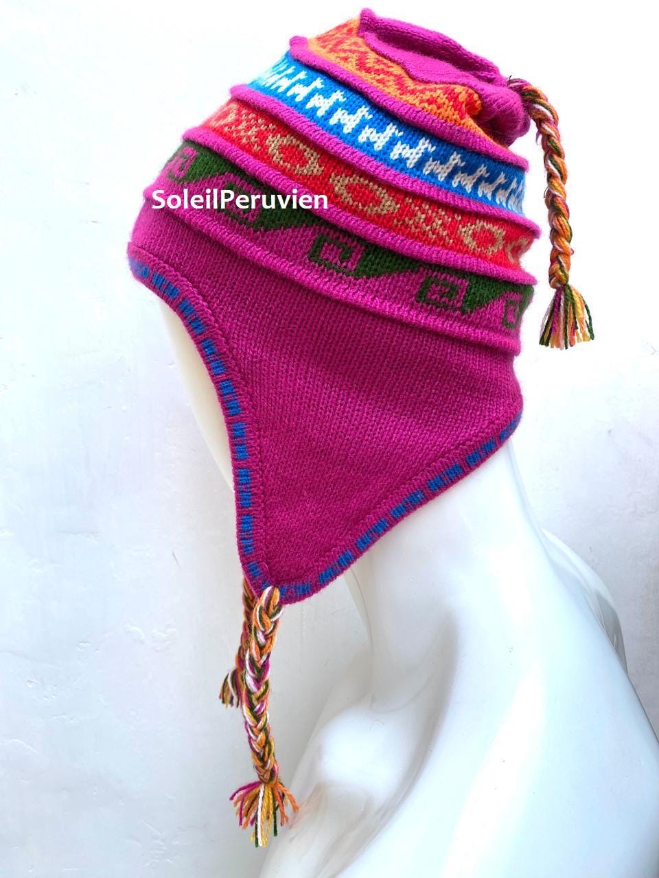 Mix Blue Unisex Peruvian Alpaca Hat Chullo With Earflaps 100% Lining ...