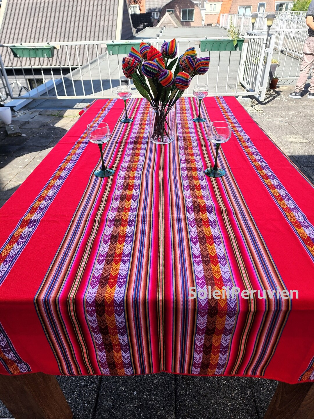 Original Red Peruvian Fabric Tribal Ethnic Stripy Textile Blanket ...