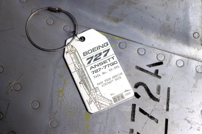 Aircraft Skin Keyring, Reclaimed Aircraft Skin Tag, Ansett Boeing 727 ...