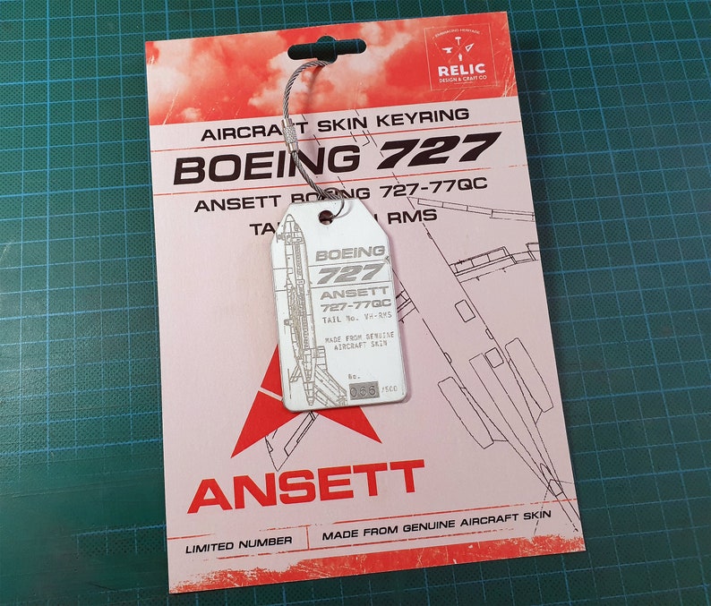 Aircraft Skin Keyring, Reclaimed Aircraft Skin Tag, Ansett Boeing 727 ...